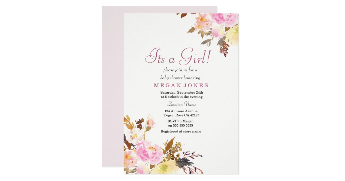 Sweet Pink Floral Its a Girl Baby Shower Invite | Zazzle.com