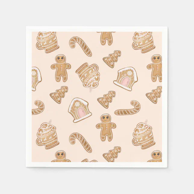 Sweet Pink Gingerbread Christmas pattern Napkins | Zazzle