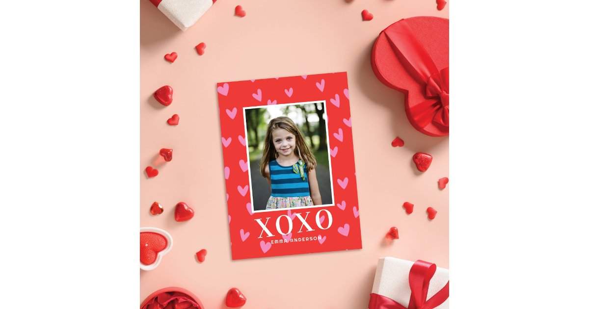 Sweet Pink Hearts Valentine Classroom Photo Card | Zazzle