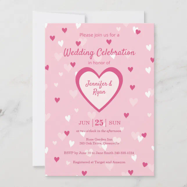 Sweet Pink Hearts Valentine Wedding Invitation | Zazzle