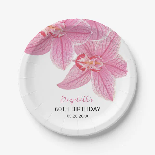 Sweet Pink Orchid Floral Greenery Birthday Paper Plates | Zazzle
