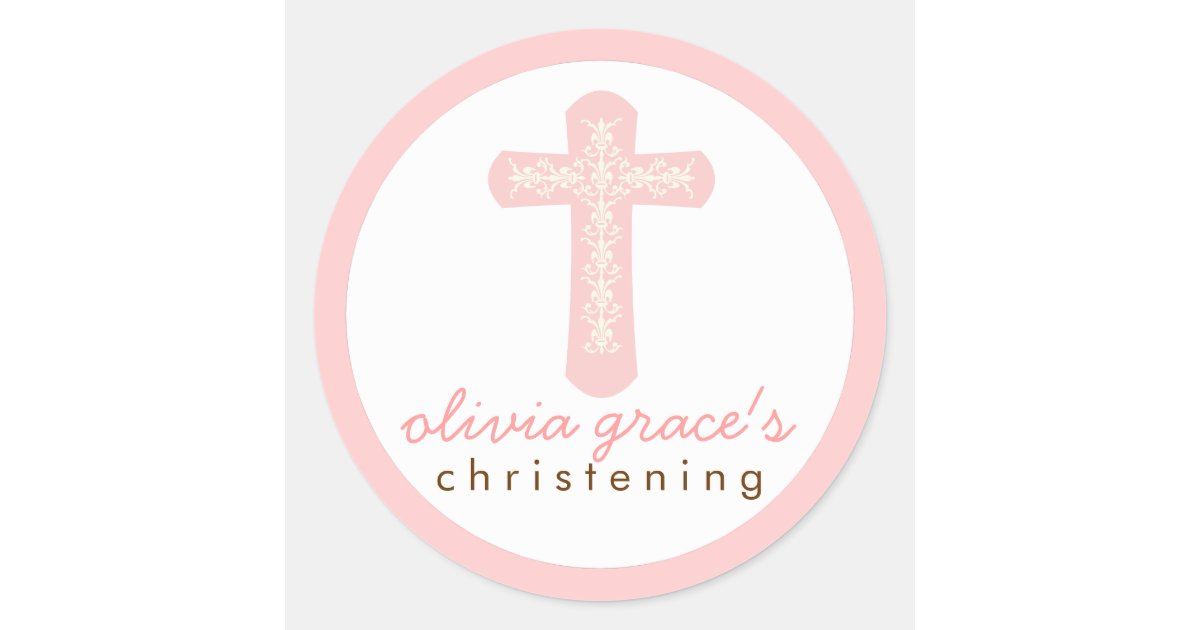 Sweet Pink Religious Celebration Cross Classic Round Sticker | Zazzle