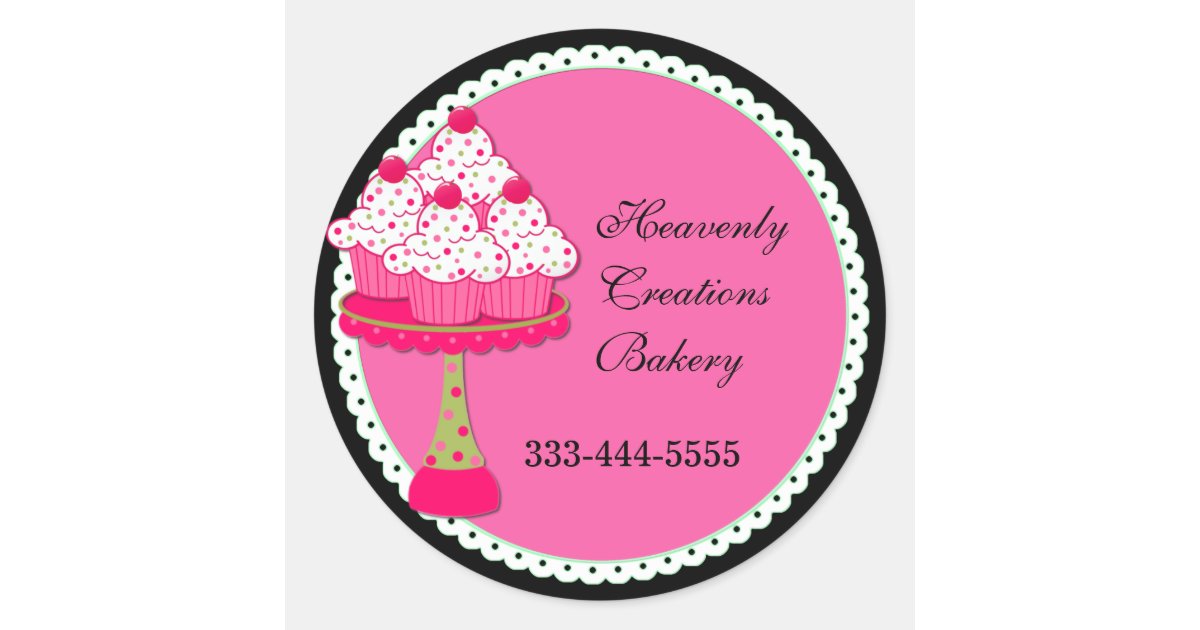 Sweet Pink Round Cupcake Bakery Stickers | Zazzle