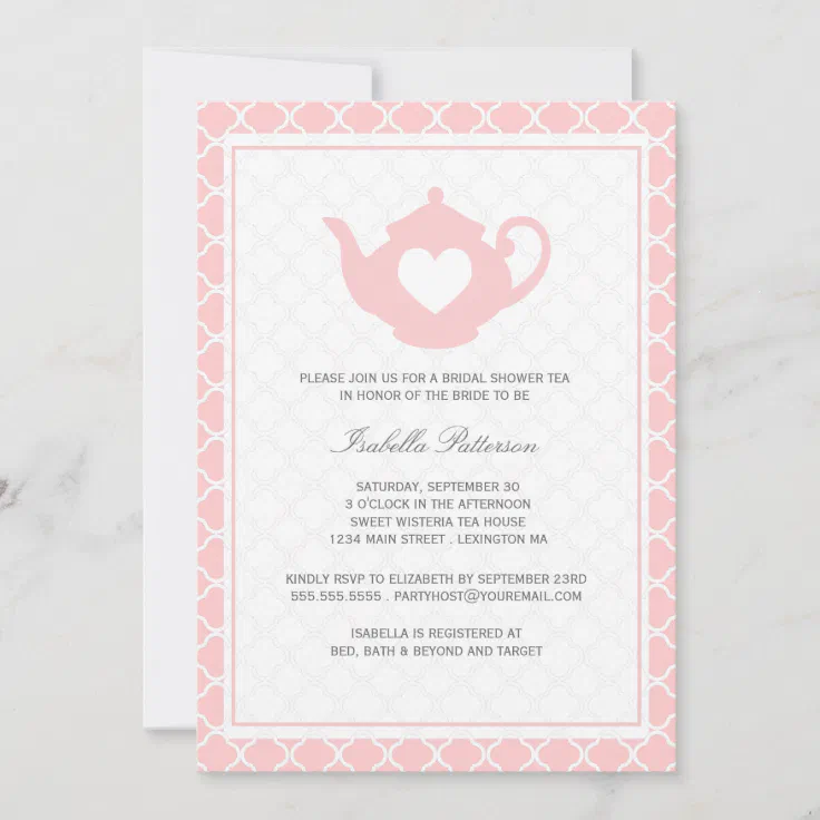 Sweet Pink Teapot Bridal Shower Tea Party Invitation | Zazzle