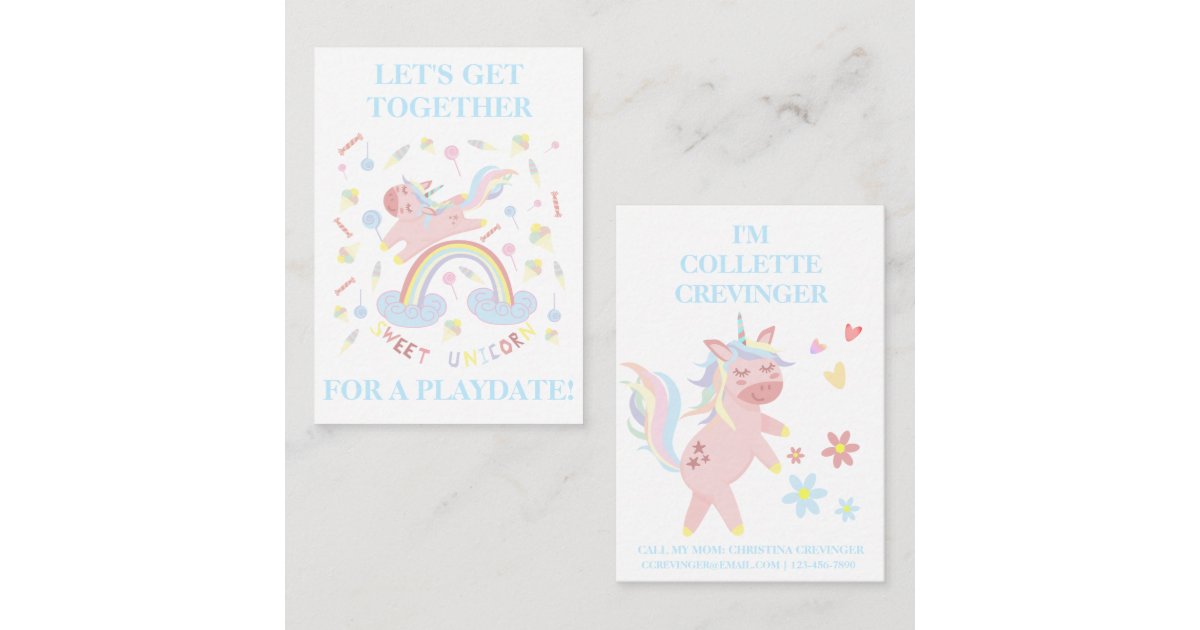 Sweet Pink Unicorn Playdate Mommy Calling Card | Zazzle