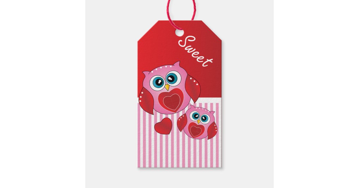 Sweet Pink Valentine Owls Gift Tags | Zazzle