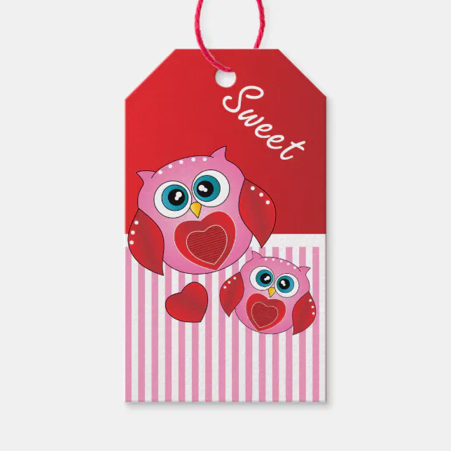 Sweet Pink Valentine Owls Gift Tags | Zazzle