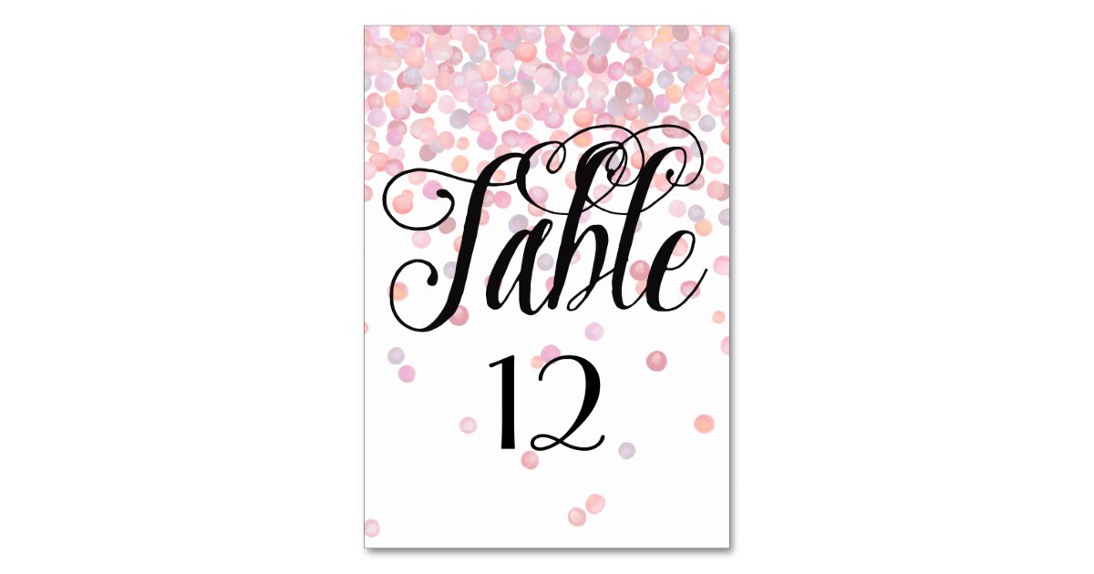 Sweet Pink Watercolor Confetti Dots table number | Zazzle