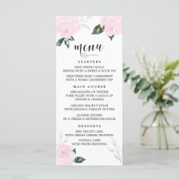 Sweet Pink Watercolor Roses Menu Card II | Zazzle