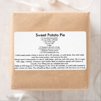 Sweet Potato Pie Recipe Label | Zazzle