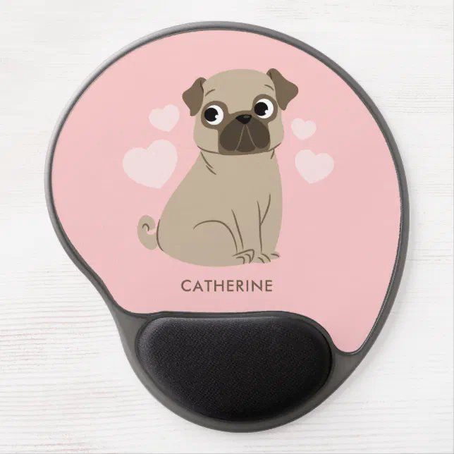 Sweet Pug Puppy with Pink Hearts Gel Mouse Pad | Zazzle