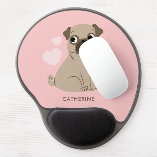 Sweet Pug Puppy with Pink Hearts Gel Mouse Pad | Zazzle