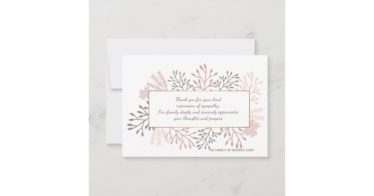 Sweet Remembrance Bereavement Thank You Card | Zazzle