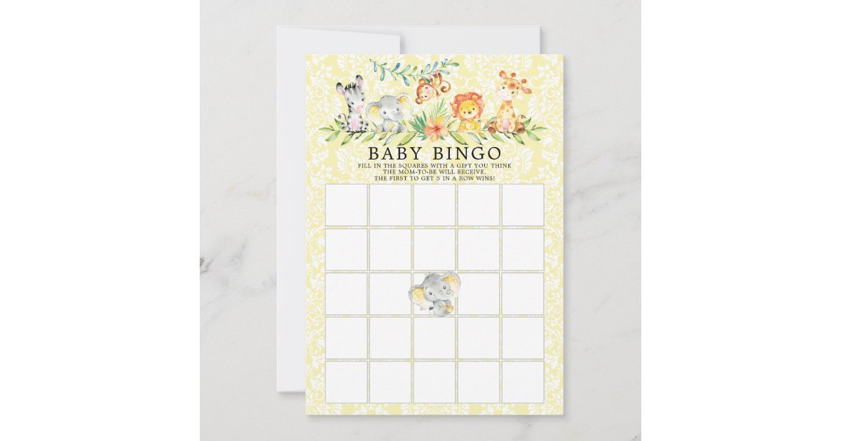 Sweet Safari Animals BINGO Baby Shower Game Invitation | Zazzle