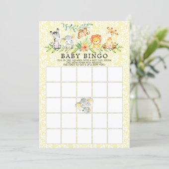Sweet Safari Animals BINGO Baby Shower Game Invitation | Zazzle