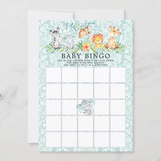 Sweet Safari Animals BINGO Baby Shower Game Invitation | Zazzle