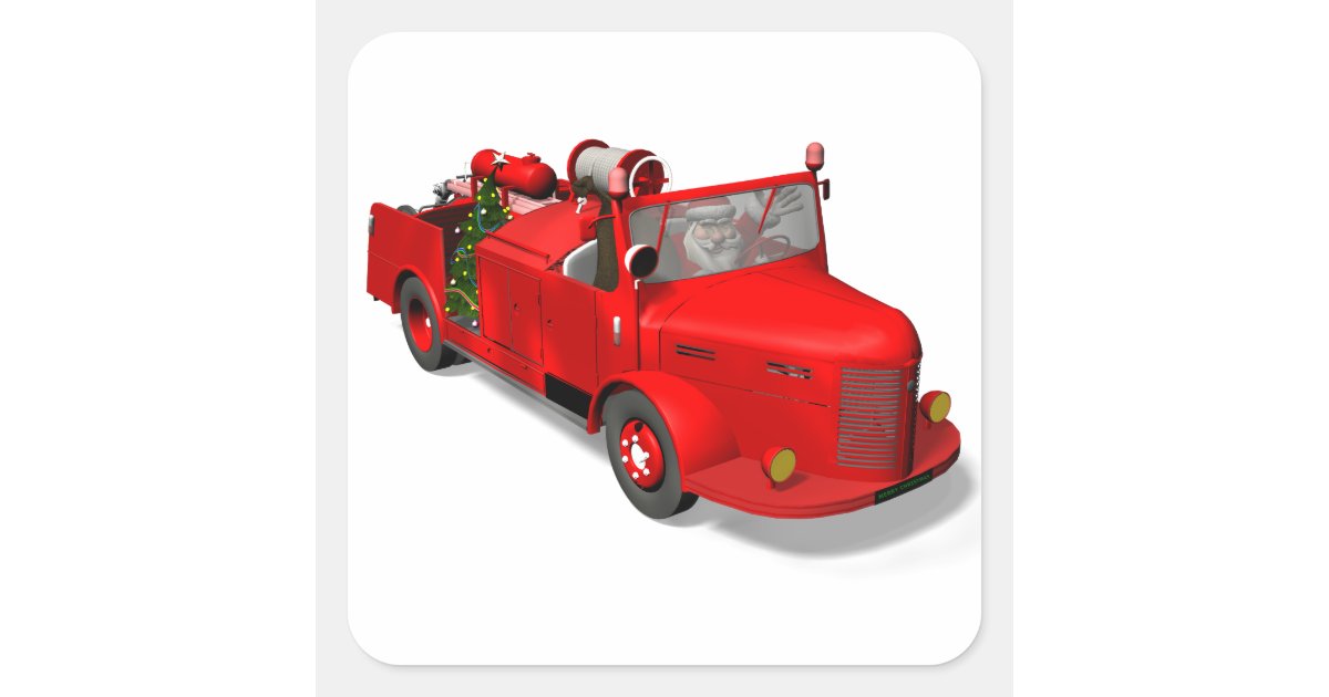Sweet Santa Claus In Fire Engine Square Sticker | Zazzle