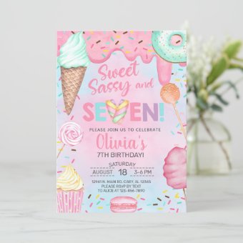 Sweet sassy and seven girl birthday invitation. invitation | Zazzle