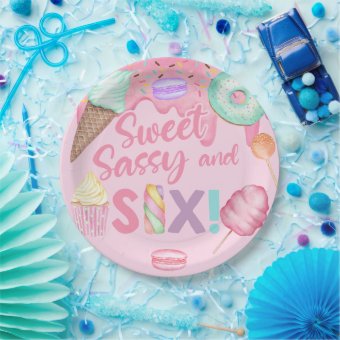 Sweet Sassy and Six birthday party paper plate. Paper Plates | Zazzle