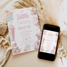 Sweet sassy and six pastel sweets 6th birthday invitation | Zazzle