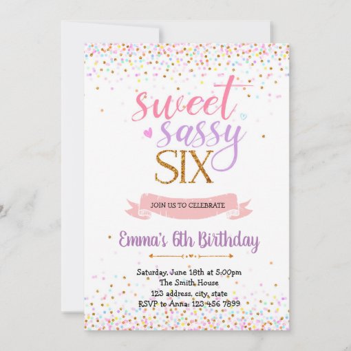 Sweet sassy six birthday party theme invitation | Zazzle