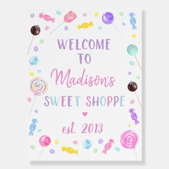 Sweet Shop Lollipop Candy Birthday Welcome Foam Board | Zazzle