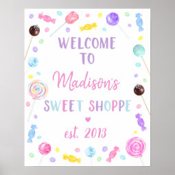 Sweet Shop Lollipop Candy Birthday Welcome Poster | Zazzle