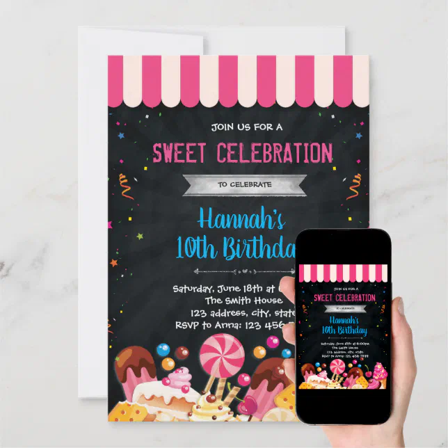 Sweet shoppe birthday party invitation | Zazzle