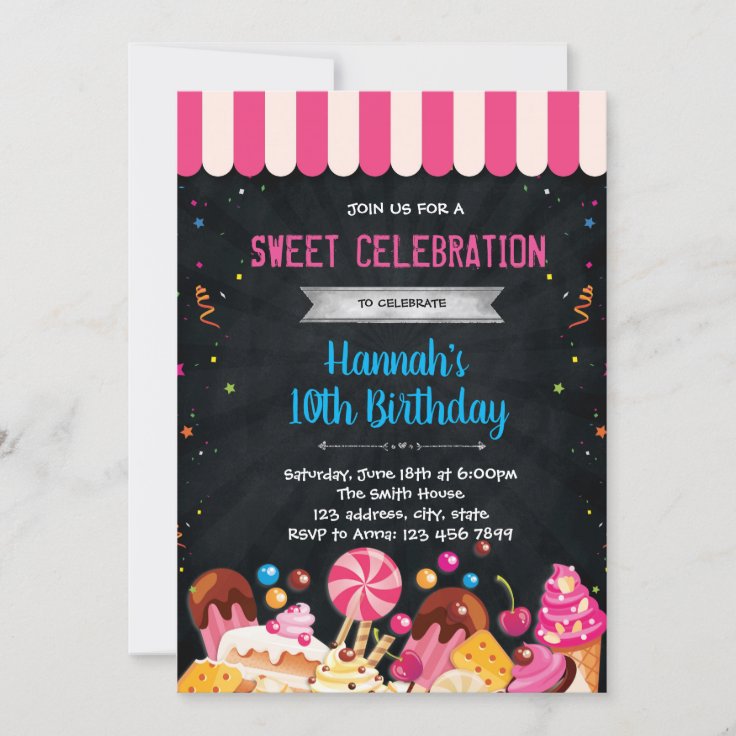 Sweet shoppe birthday party invitation | Zazzle