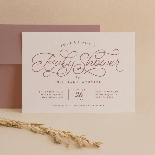 Sweet simple cute blush pink rose baby shower invitation | Zazzle