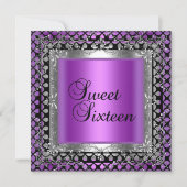 Sweet Sixteen 16 Birthday Purple Pink Silver Invitation | Zazzle