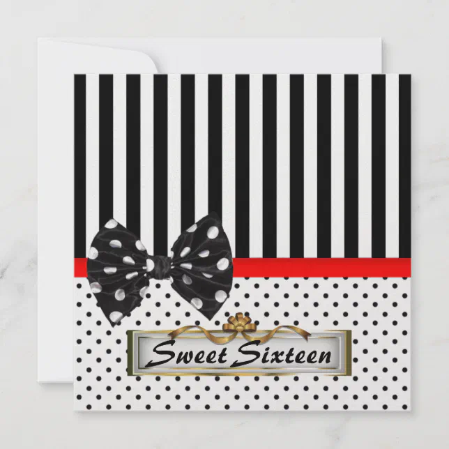 Sweet Sixteen 16 Party Black and White Invitation | Zazzle