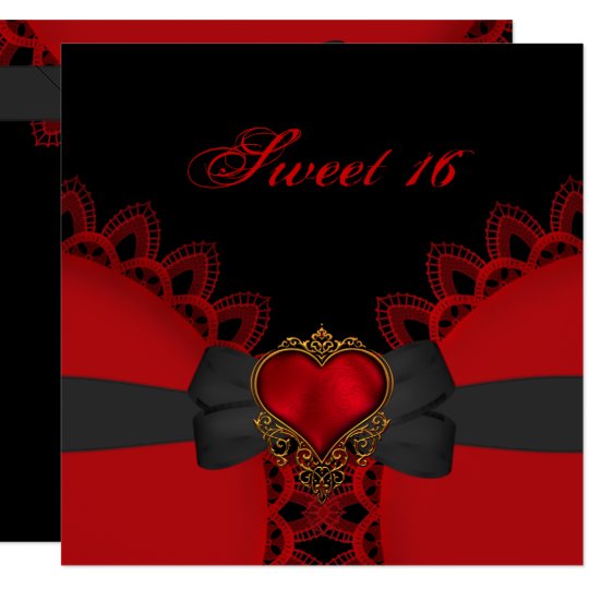 Sweet Sixteen 16 Red Black Lace Heart Gothic Invitation | Zazzle.com