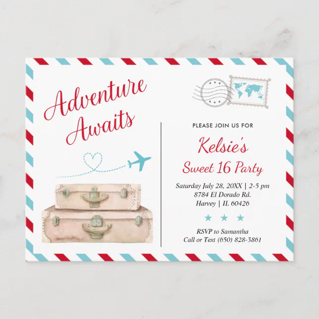 Sweet Sixteen Adventure Awaits Girl Travel Invite | Zazzle