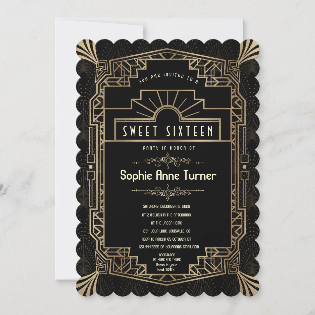Sweet Sixteen | Art Deco Gold Great Gatsby 1920s Invitation | Zazzle
