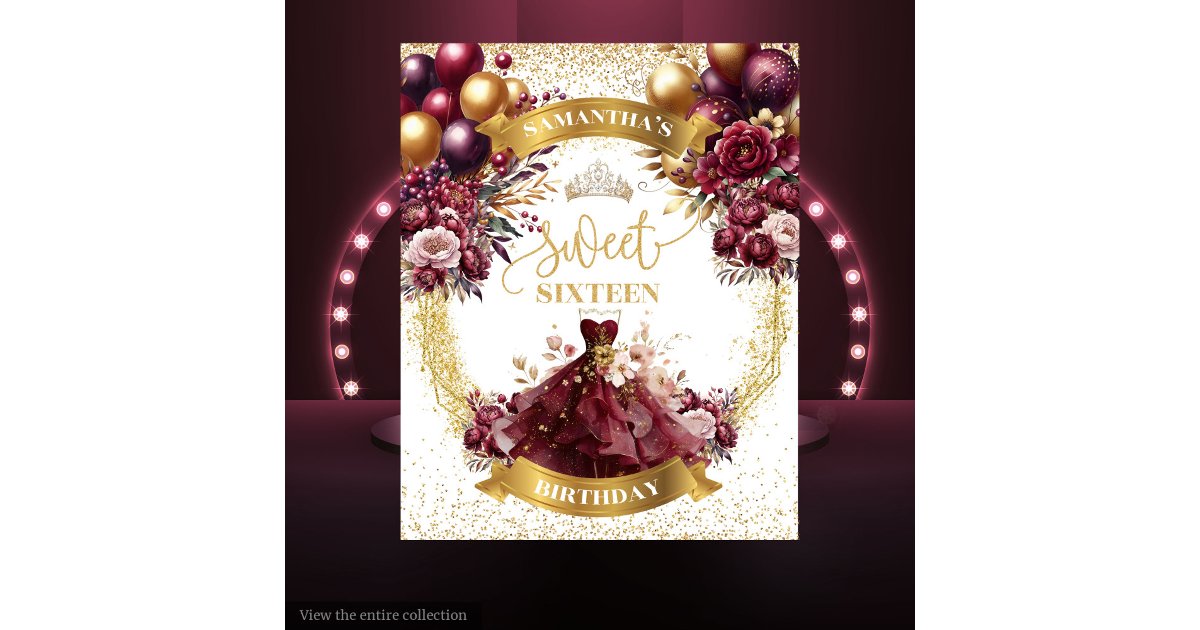 Sweet Sixteen Banner Burgundy Balloons Watercolor Tapestry | Zazzle