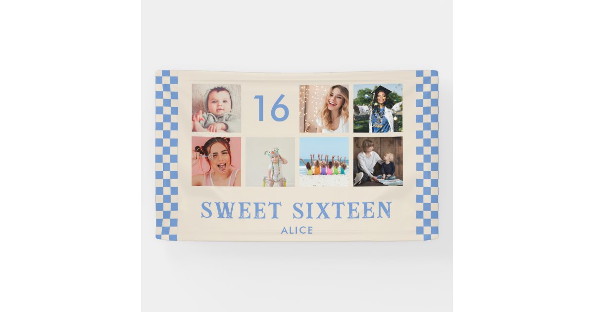 Sweet Sixteen Birthday Party Photo Collage Banner | Zazzle