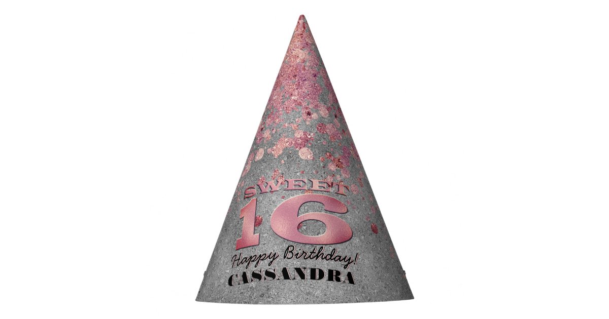 Sweet Sixteen Birthday | Silver and Pink Glitter Party Hat | Zazzle