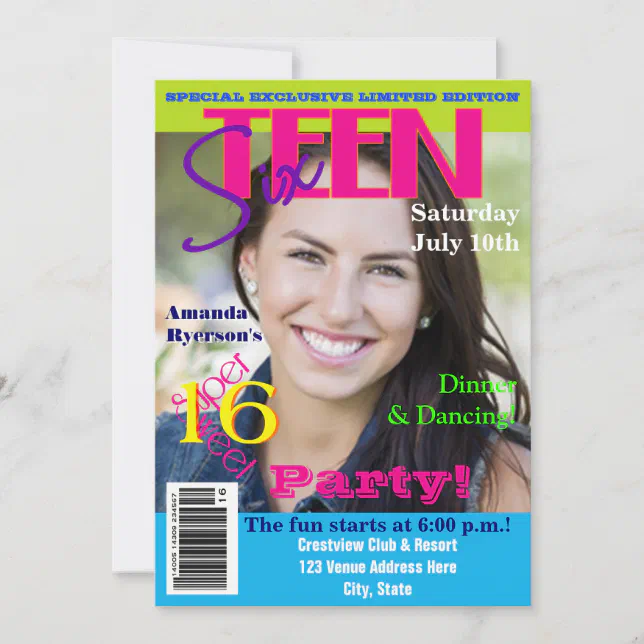 Sweet Sixteen | Magazine Cover Style | Photo Invitation | Zazzle