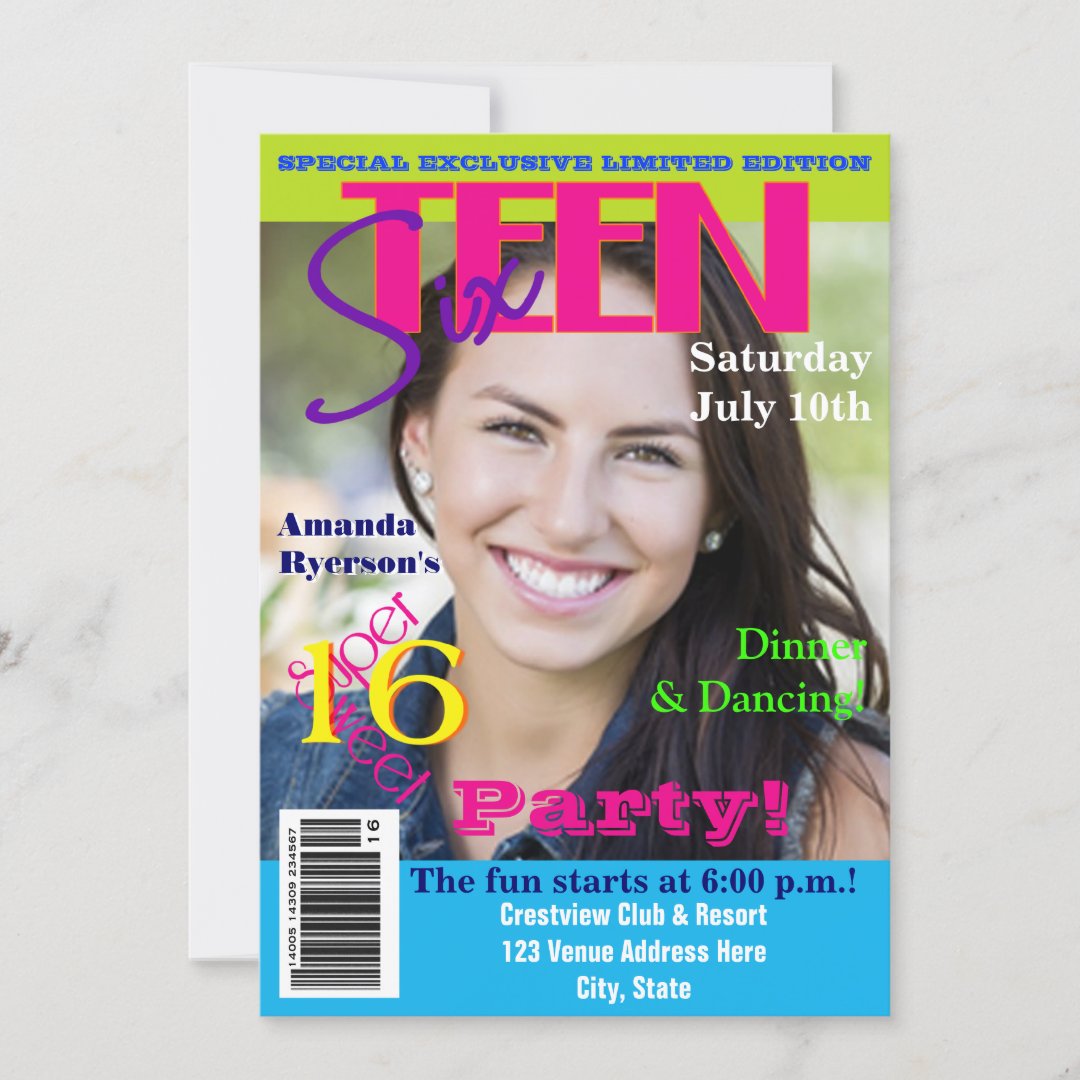 Sweet Sixteen | Magazine Cover Style | Photo Invitation | Zazzle