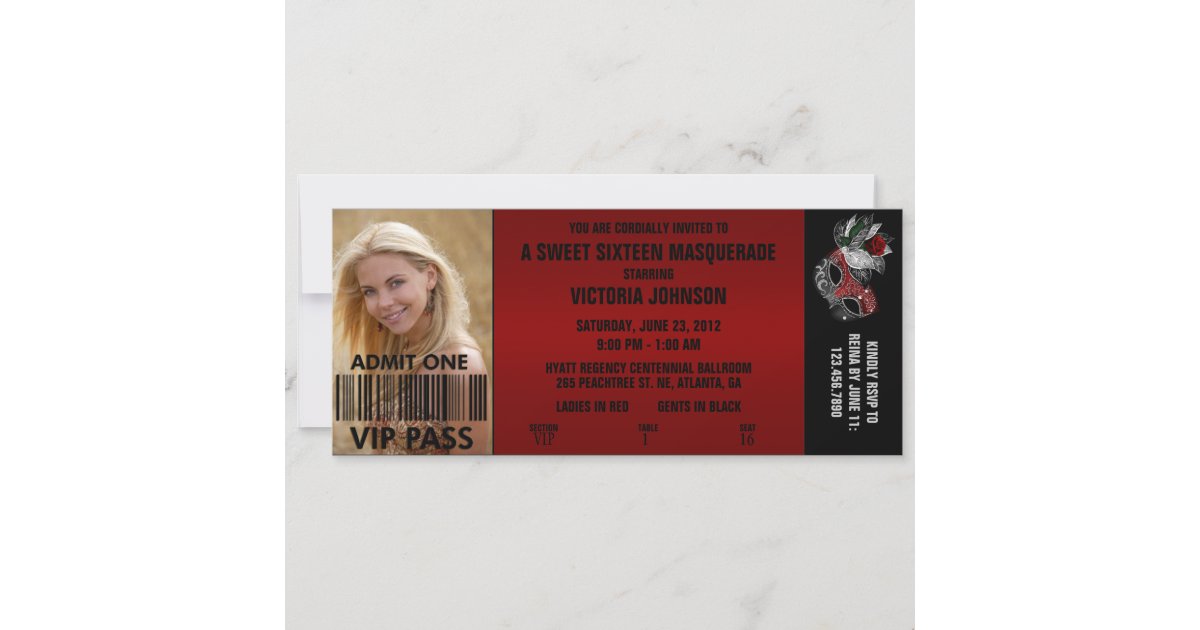 Sweet Sixteen Masquerade VIP Admission Ticket Invitation | Zazzle