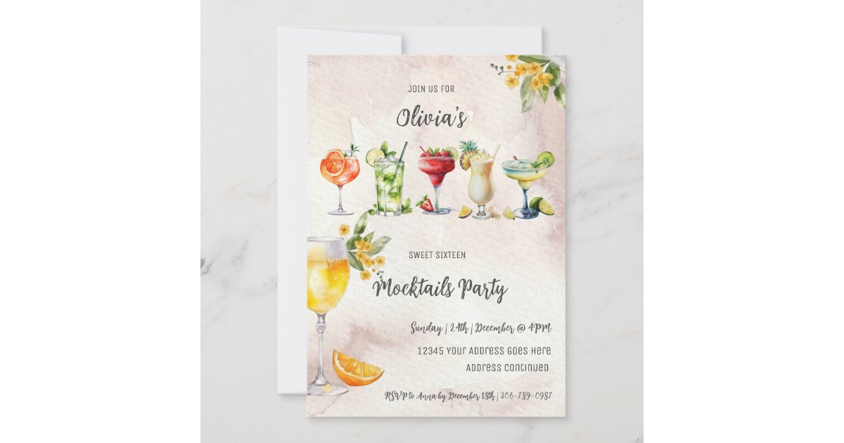 Sweet Sixteen Mocktail Birthday Party Invitation | Zazzle