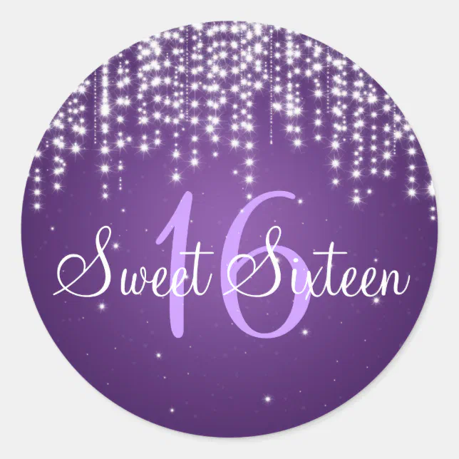 Sweet Sixteen Night Dazzle Purple Classic Round Sticker | Zazzle