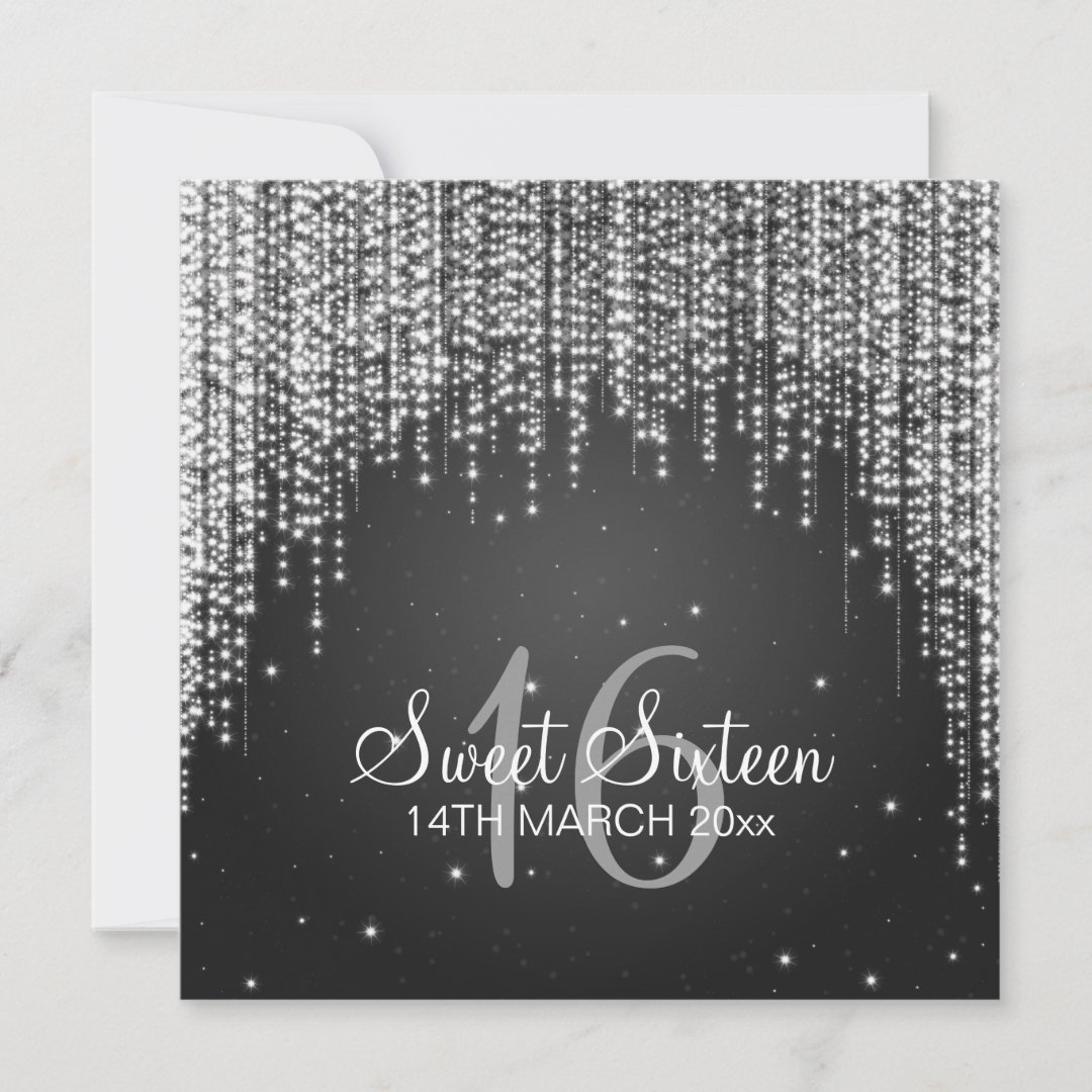 Sweet Sixteen Party Night Dazzle Black Invitation | Zazzle