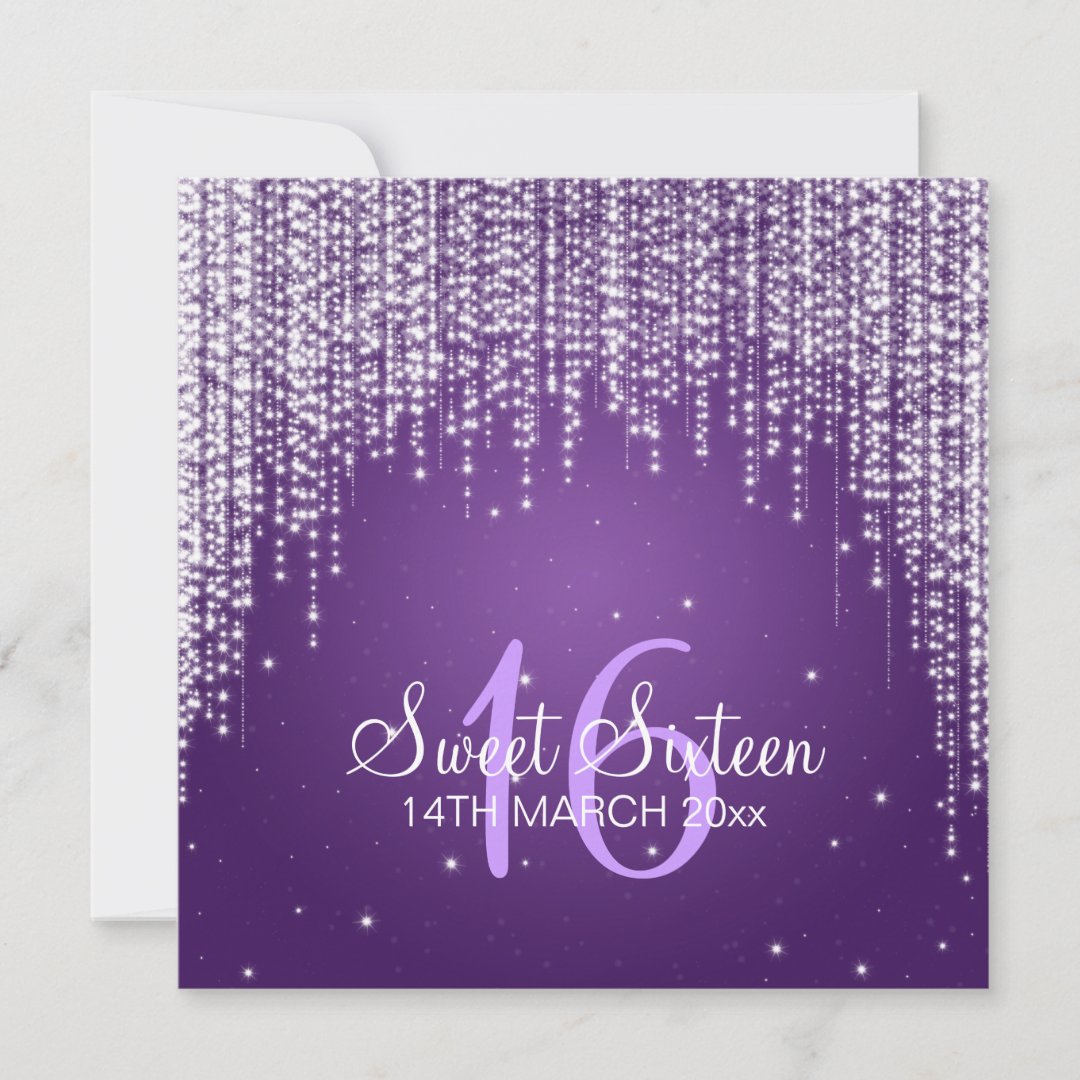 Sweet Sixteen Party Night Dazzle Purple Invitation | Zazzle
