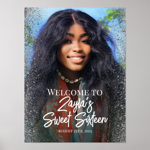 Sweet sixteen party welcome sign with photo | Zazzle