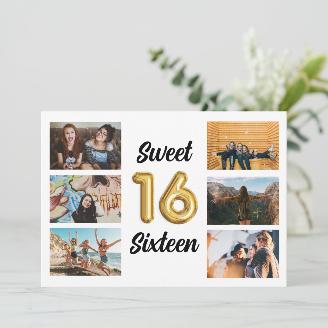 Sweet Sixteen Photo Collage Birthday Party Invitation | Zazzle