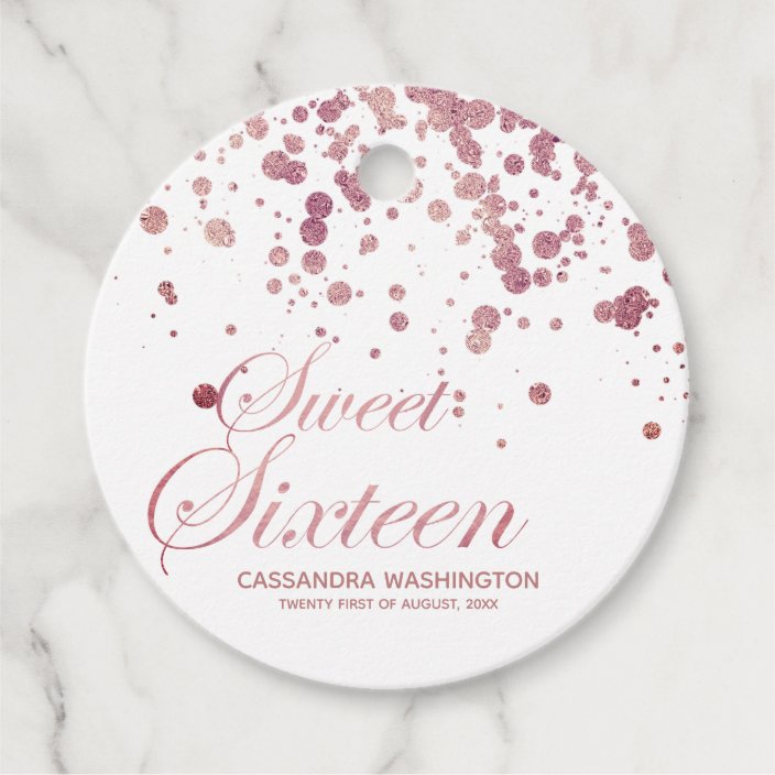 Sweet Sixteen Pink Faux Foil and Glitter Favor Tags | Zazzle.com