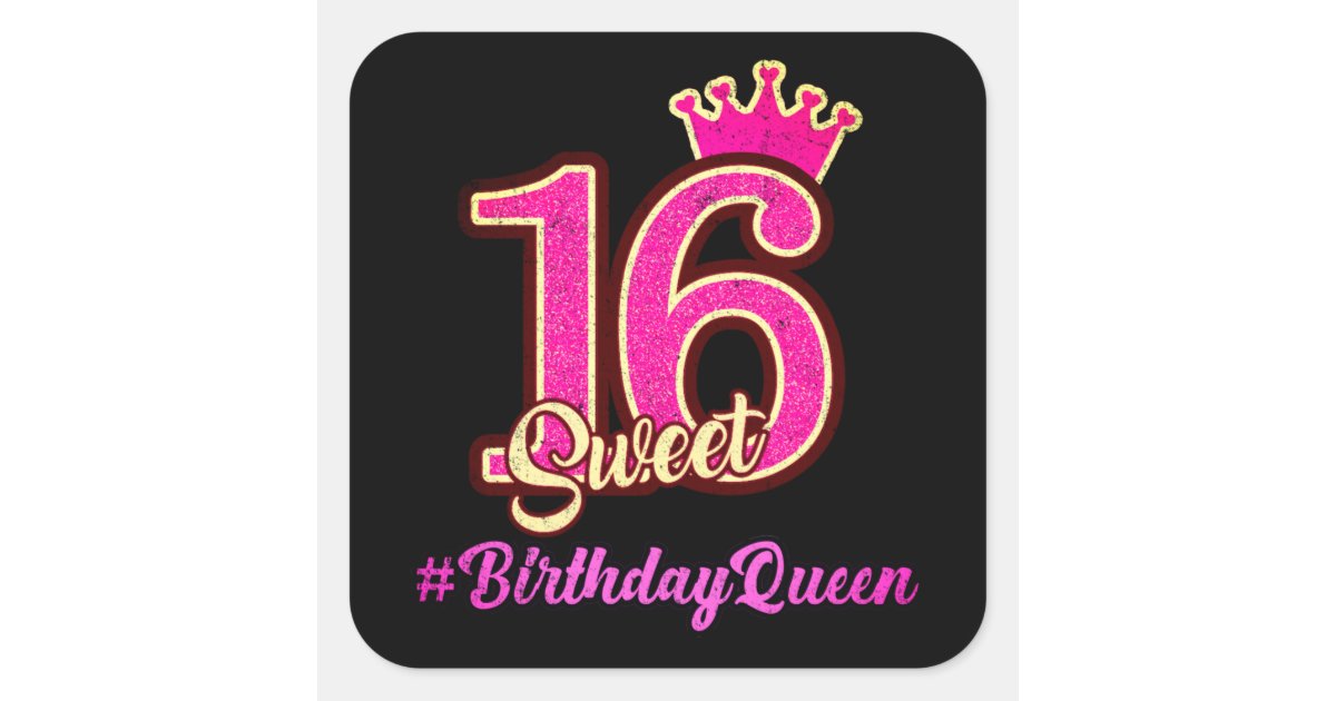 Sweet Sixteen Princess Crown, 16th Birthday Queen Square Sticker | Zazzle