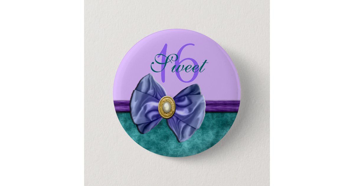 "sweet sixteen" purple teal 16 birthday button | Zazzle